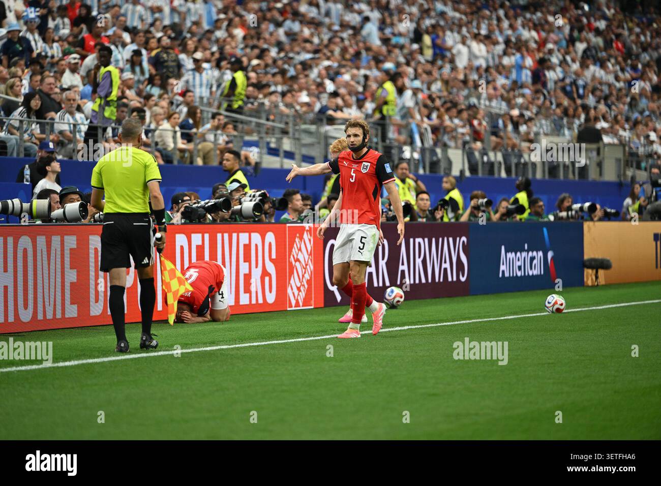 June 22, 2026: Austria defender Stefan Posch (5) reacts to the no-call ...