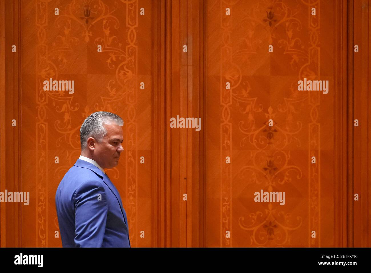 Romanian Prime Minister designate Adrian Vestea leaves after a joint ...