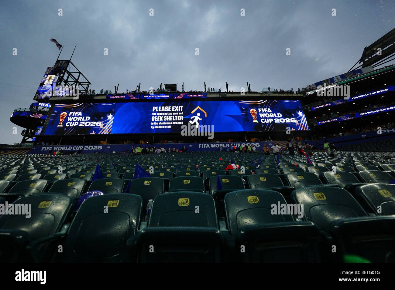 Vacated stenad due to the storm are seen during the fourth-round tennis ...