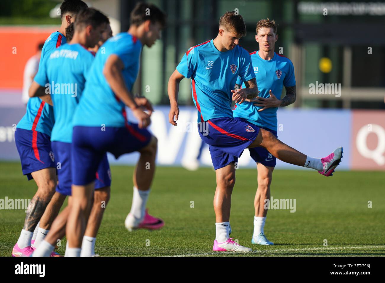 Croatia's Luka Vuskovic, second from right, works out during a training ...