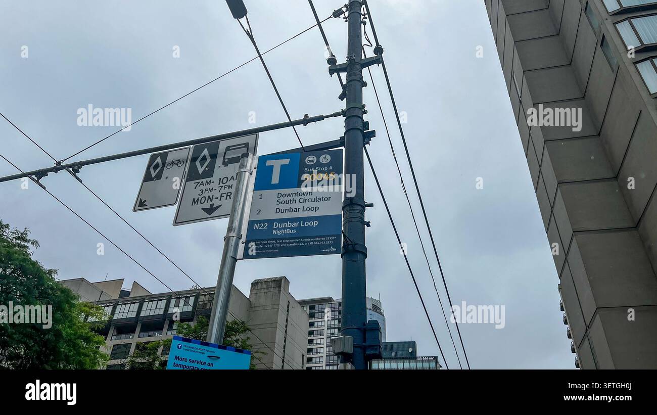 Vancouver, Canada - June 8, 2026: TransLink bus stop number 50045 sign ...