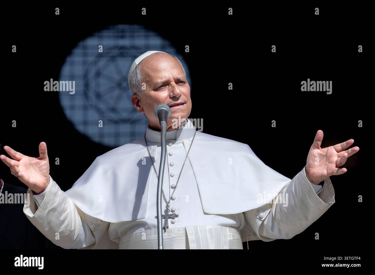 Pope Leo XIV greets the faithful gathered in Piazza Duomo in Pavia ...