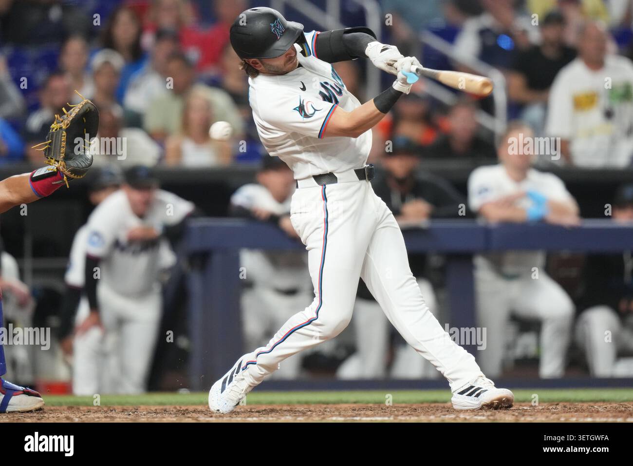 Miami Marlins' Connor Norby strikes out swinging during the ninth ...