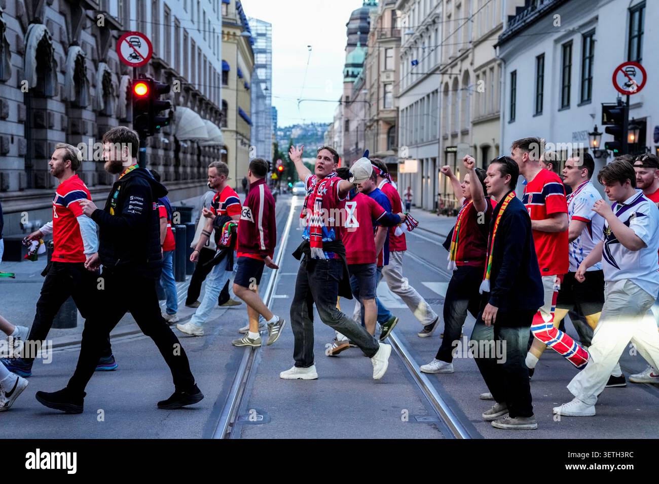 Oslo 20260623. People on their way home from a football party after the ...