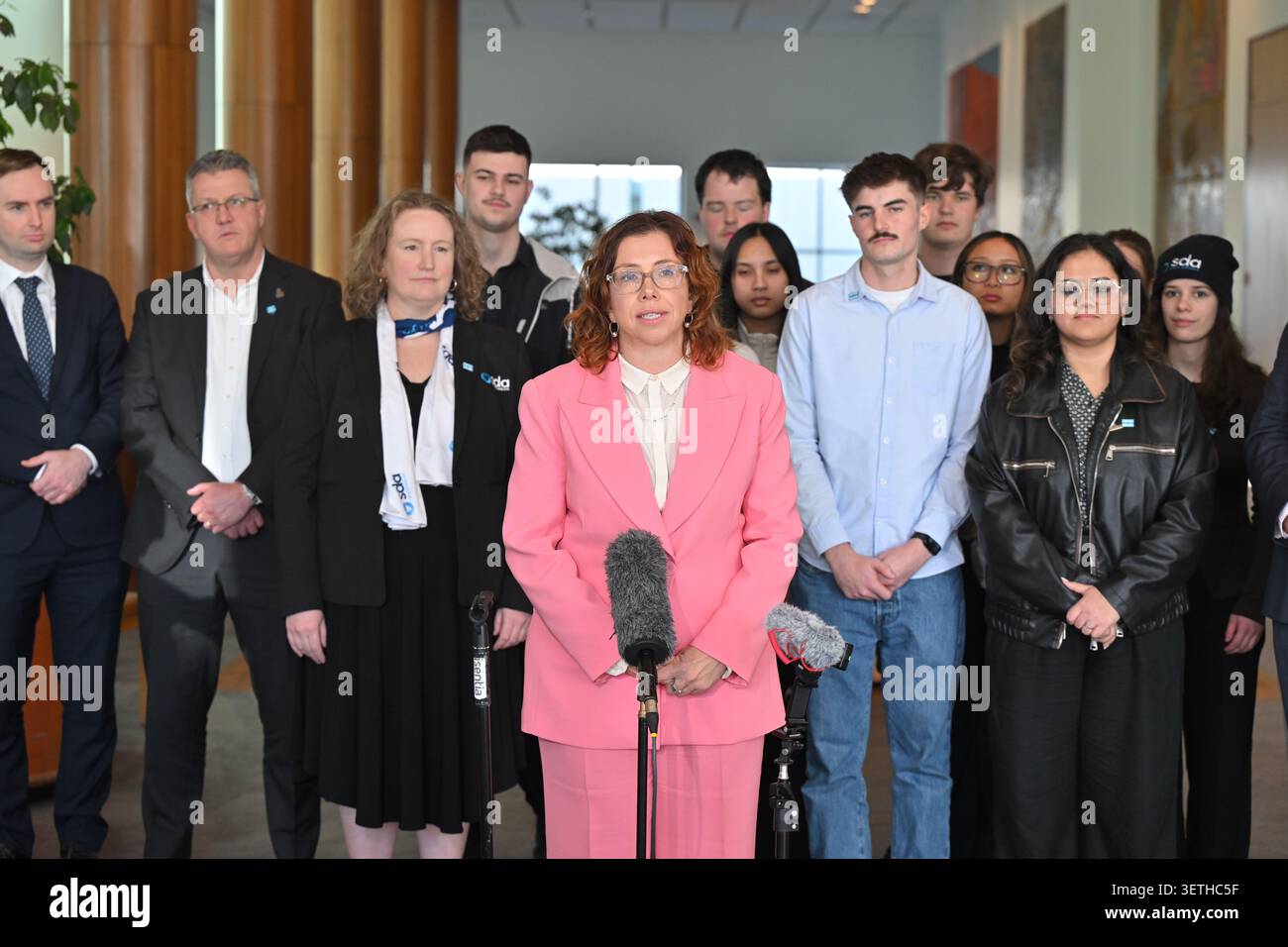 Minister for Employment Amanda Rishworth at a press conference at ...
