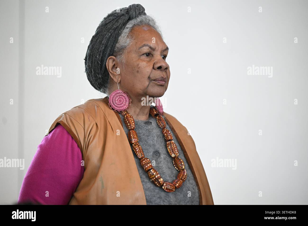 Claimant and Traditional Owner Anne Poelina reacts during a press ...