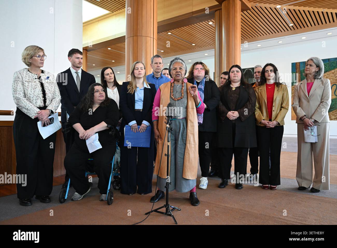 Claimant and Traditional Owner Anne Poelina reacts during a press ...