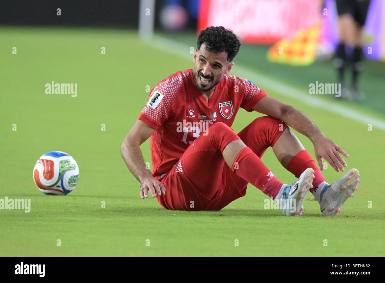 Mahmoud Almardi of Jordan men football team seen on action during the ...