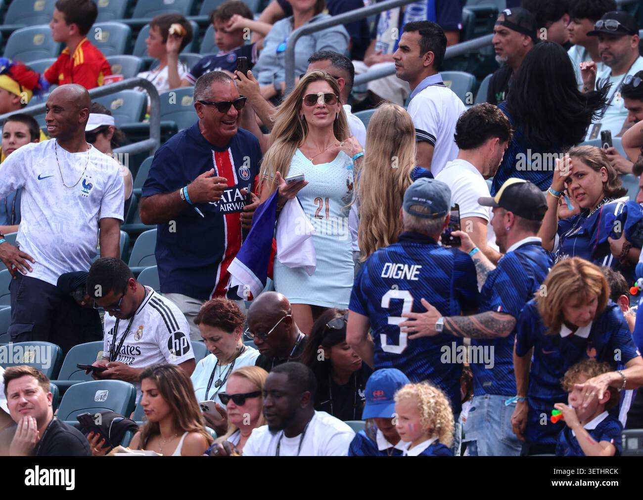 Victoria Triay, wife of France's defender #21 attend the France vs Iraq ...