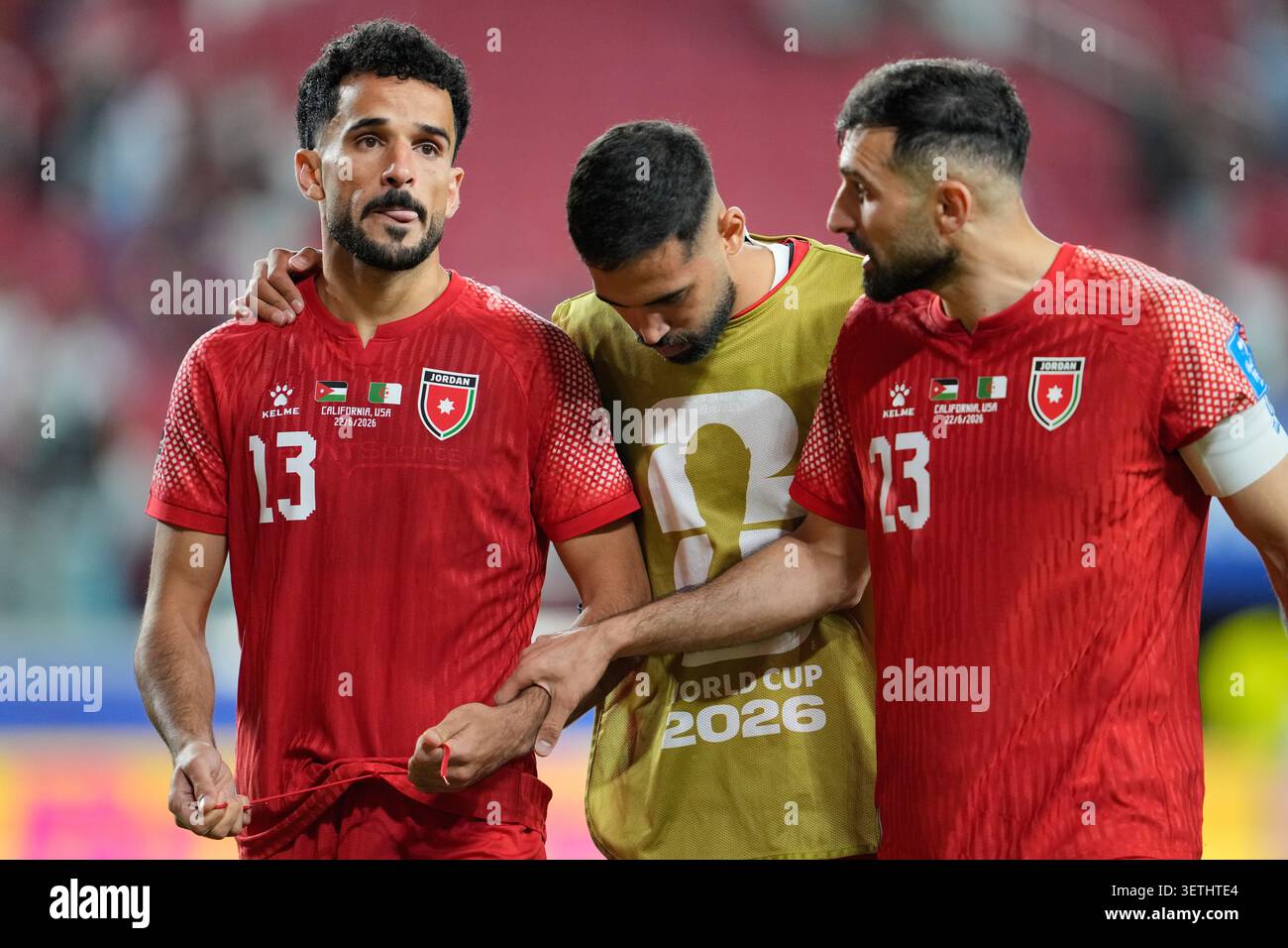 Jordan's Ehsan Haddad, right, and teammates react after their loss in ...