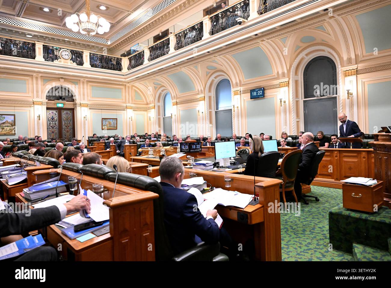 Queensland Treasurer David Janetzki (right) is seen in Parliament ...