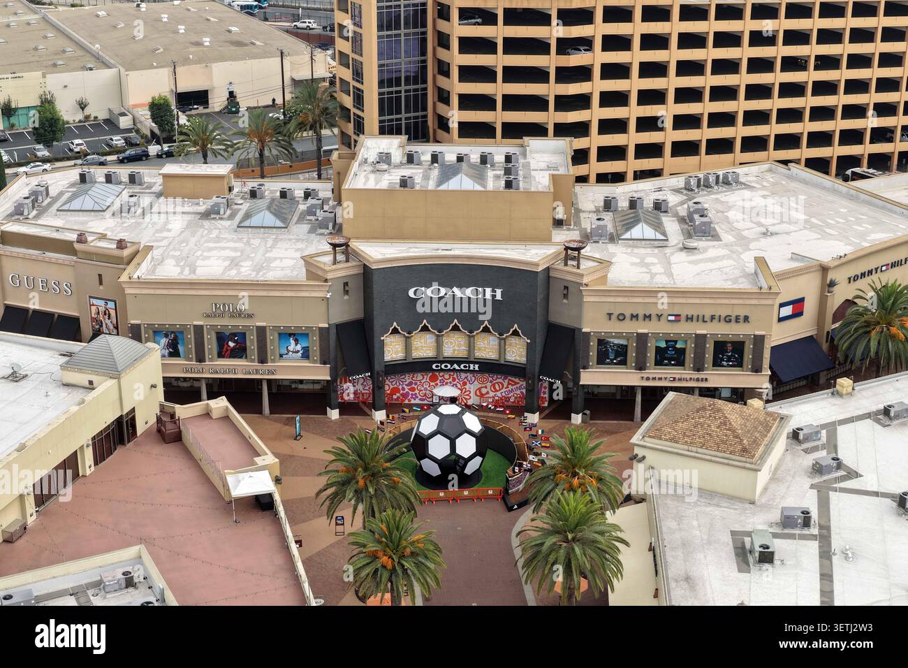 An aerial view of the World's Biggest Soccer ball installation by ...