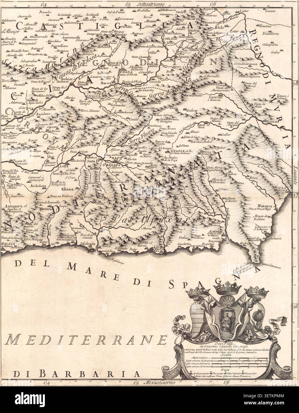 Antique andalucia east coast map. Old spanish cartography ...
