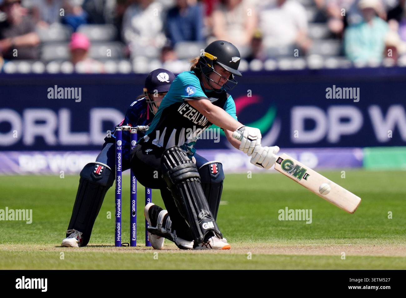 New Zealand's Brooke Halliday hits a boundary during the Women's ICC ...