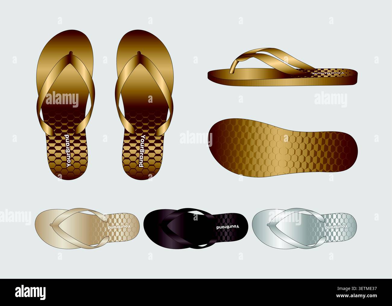 Honeycomb Flip-Flop Sandals Multi-View Illustration with Modern Color ...
