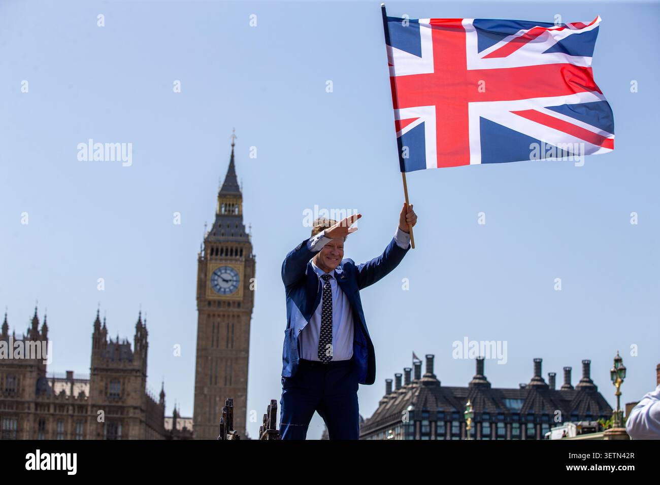 London, UK.23rd 2026 Richard Tice Deputy Leader of Reform UK stands on ...