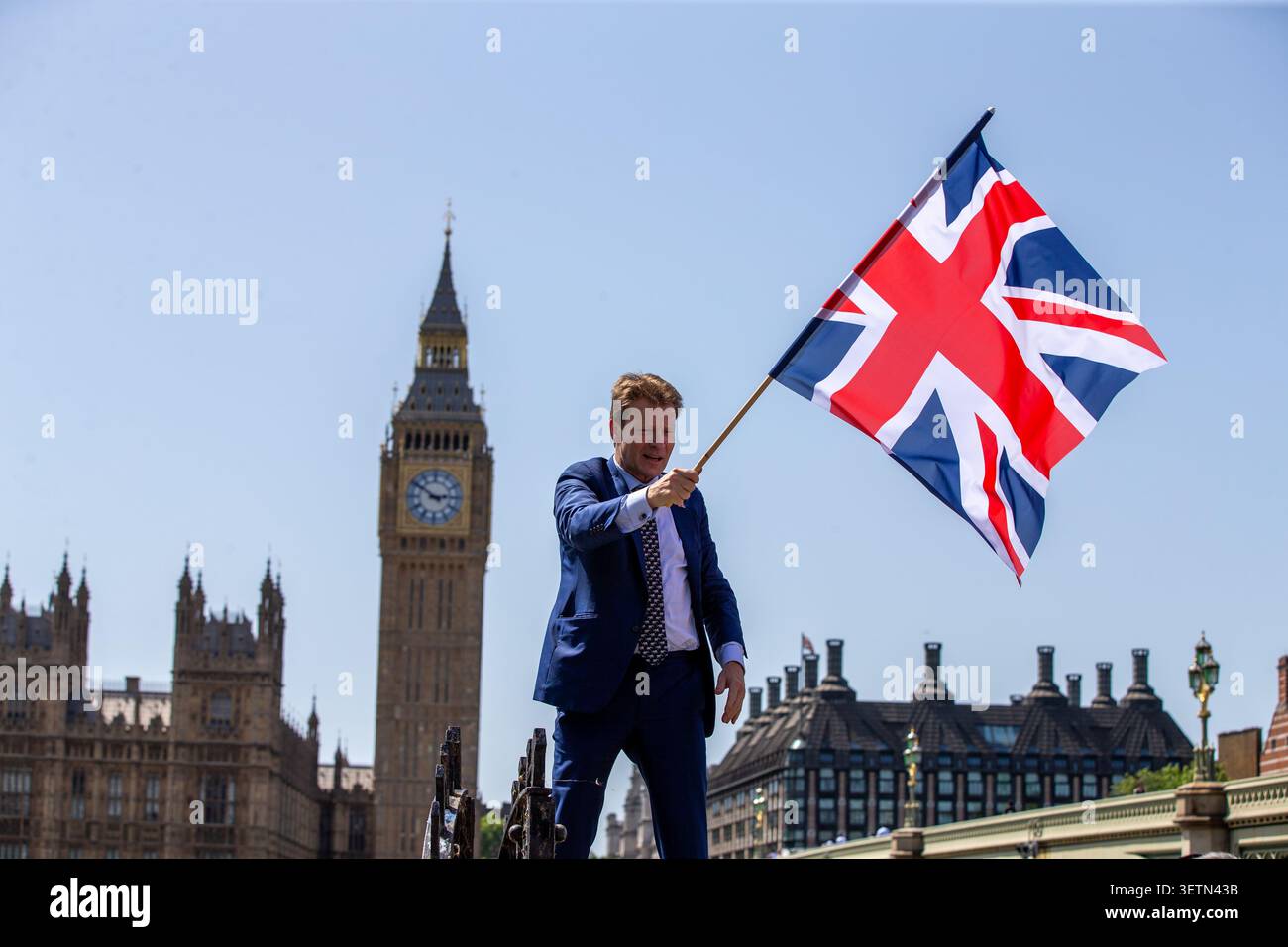 London, UK.23rd 2026 Richard Tice Deputy Leader of Reform UK stands on ...