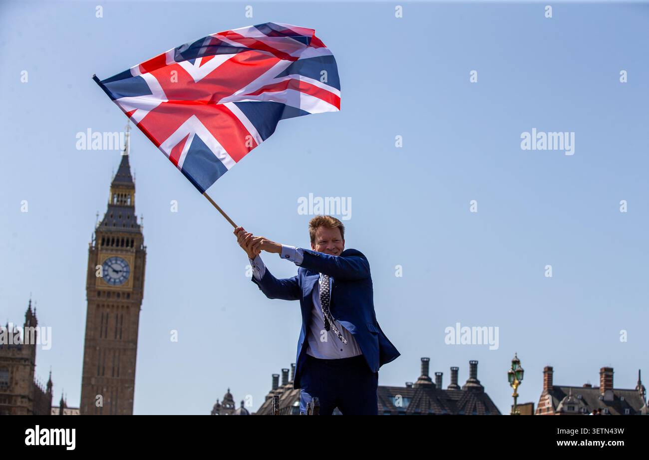 London, UK.23rd 2026 Richard Tice Deputy Leader of Reform UK stands on ...