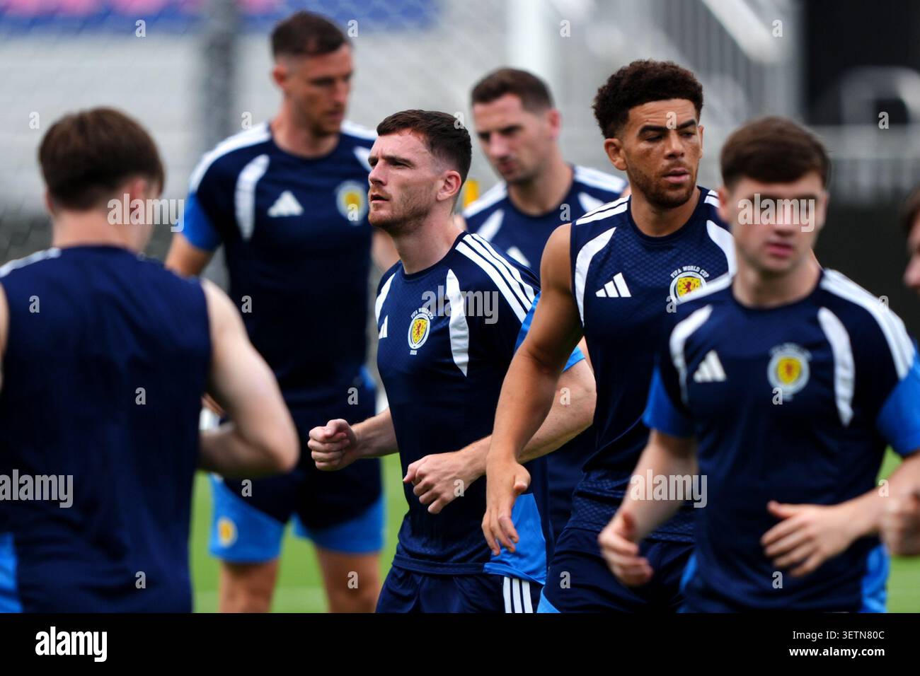 Scotland's Andrew Robertson (centre) during a training session at Chase ...