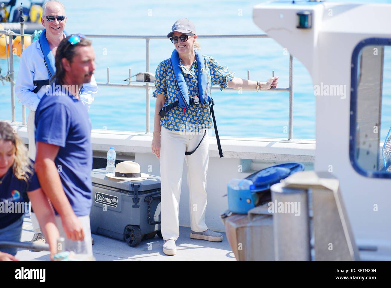The Duchess of Edinburgh on board a fishing boat at St Catherine's ...