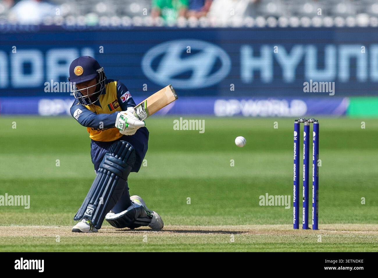 9, Imesha Dulani of Sri Lanka sweeps the ball during the ICC Women's ...