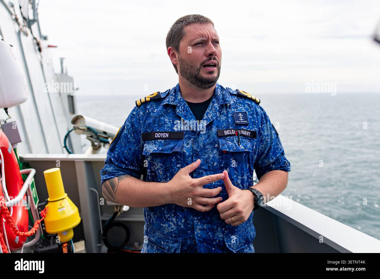 Doyen pictured during a boat trip on the new Belgian minesweeper Vessel ...