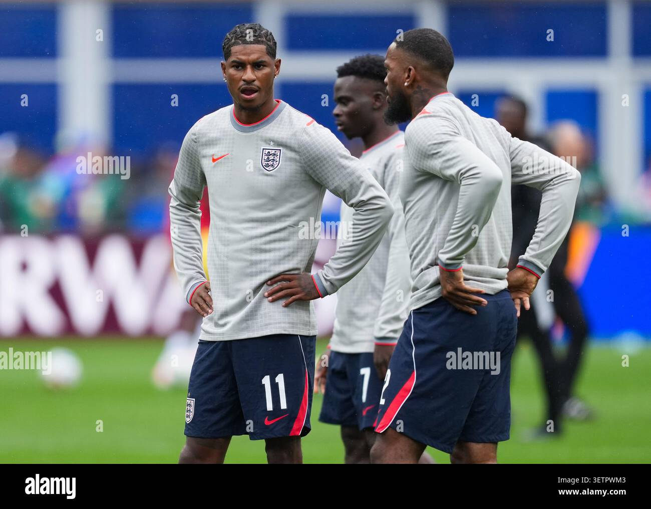 England's Marcus Rashford and Ivan Toney warm up before the FIFA World ...