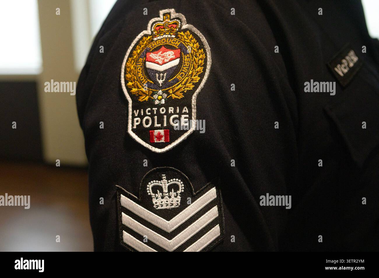 An officer's shoulder patch is pictured at the Victoria Police ...