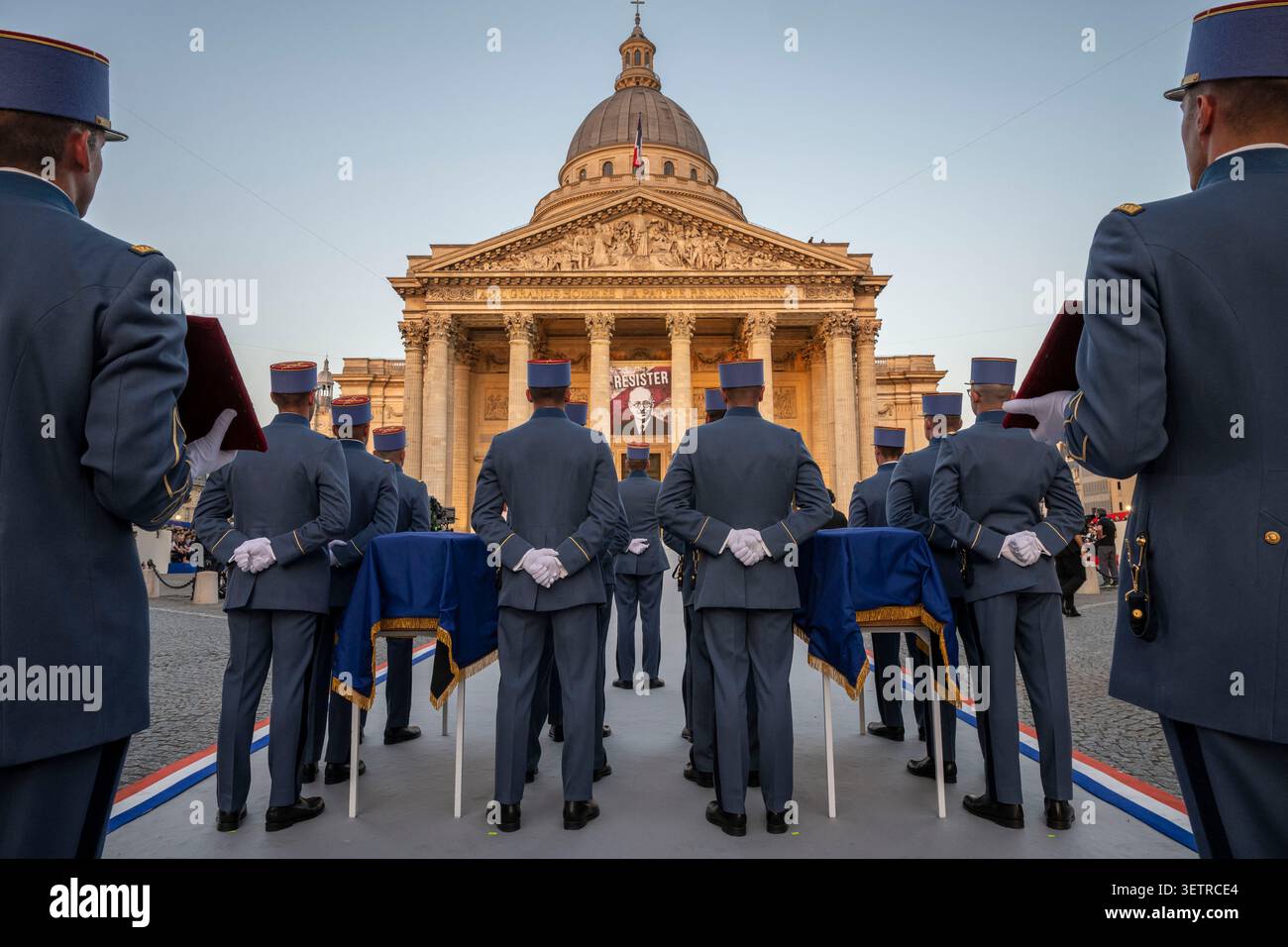 Soldiers carry the cenotaphs of late Marc and Simonne Bloch during ...