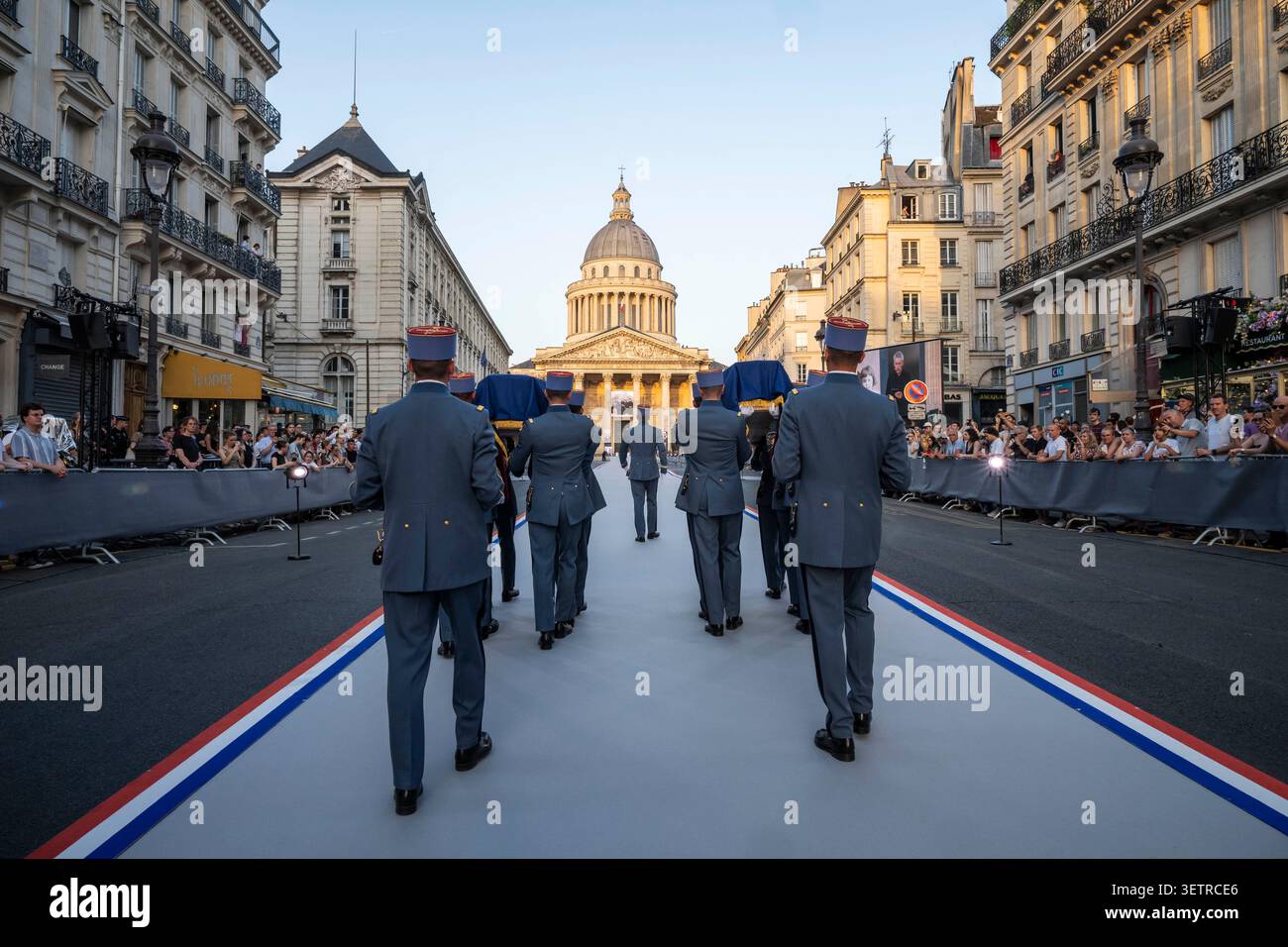 Soldiers carry the cenotaphs of late Marc and Simonne Bloch during ...
