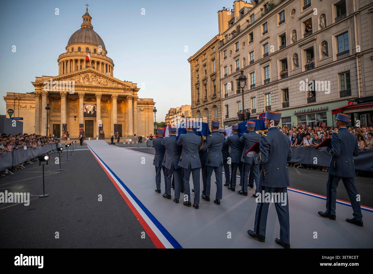 Soldiers carry the cenotaphs of late Marc and Simonne Bloch during ...