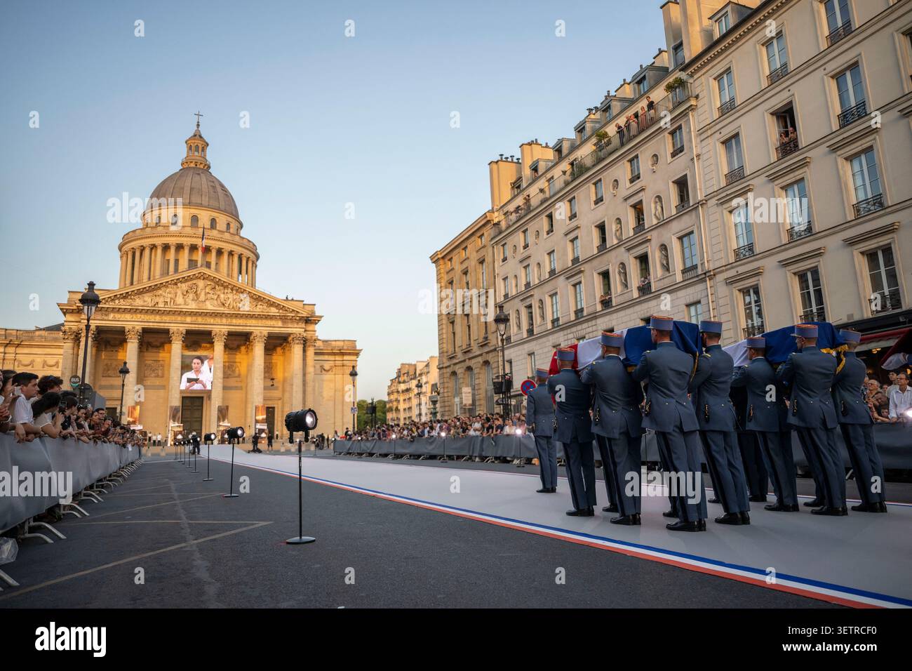 Soldiers carry the cenotaphs of late Marc and Simonne Bloch during ...