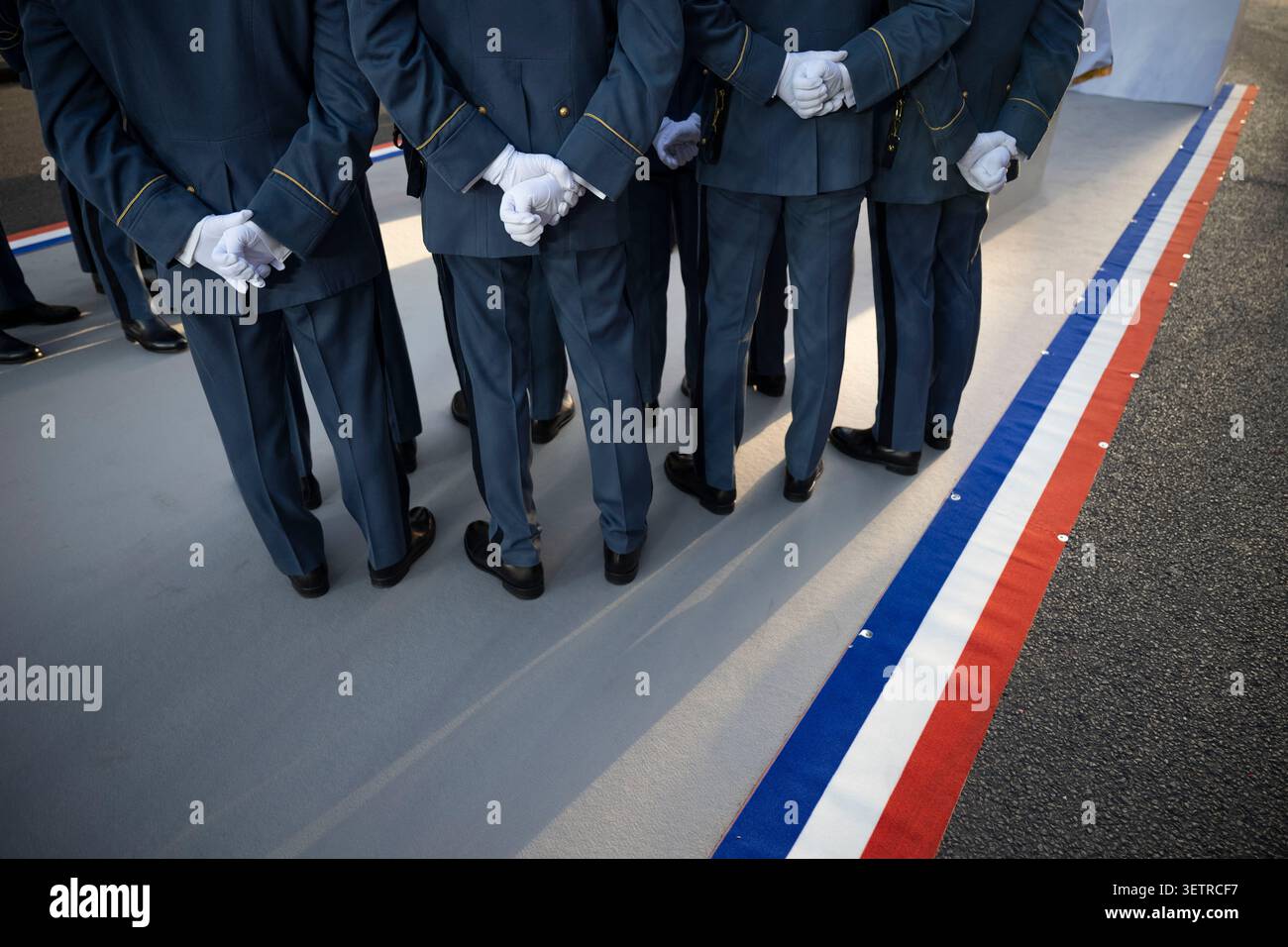 Illustration Soldiers carry the cenotaphs of late Marc and Simonne ...