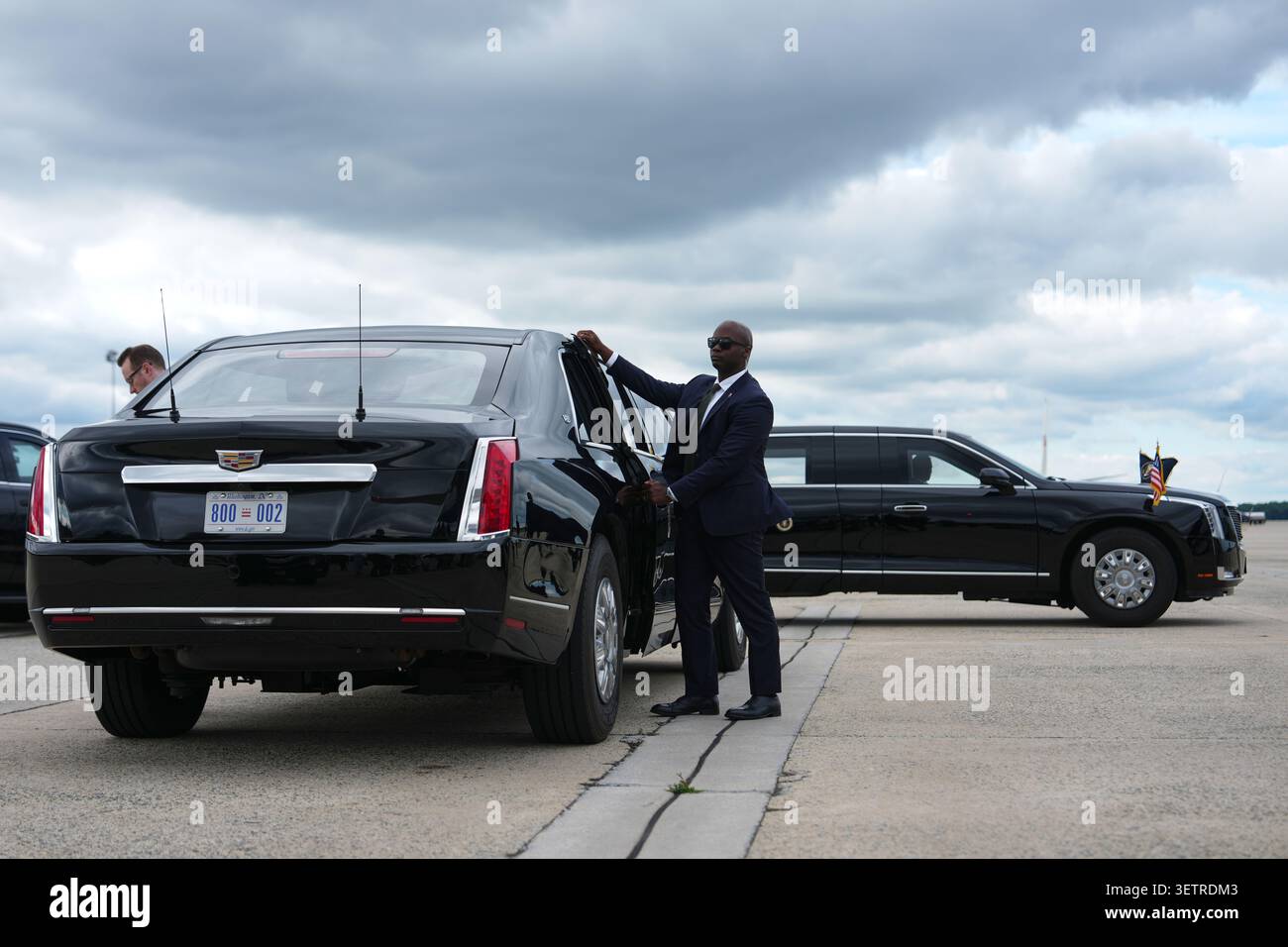 President Donald Trump's limousine is prepared for his arrival, Tuesday ...