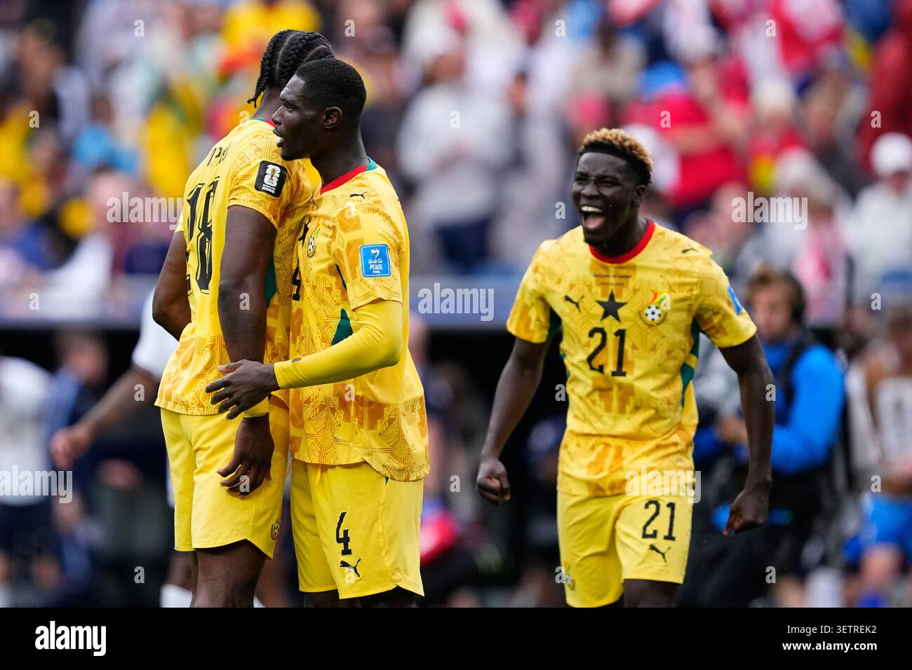 Ghana's Jonas Adjetey (4) celebrates a draw with teammates after the ...