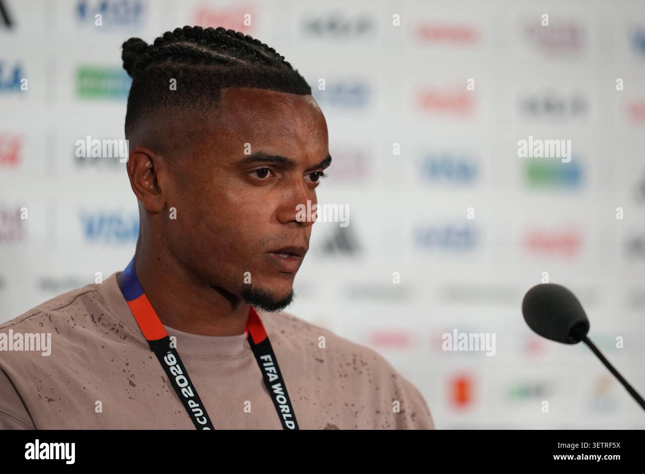 Switzerland's Manuel Akanji attends a press conference on the eve of ...