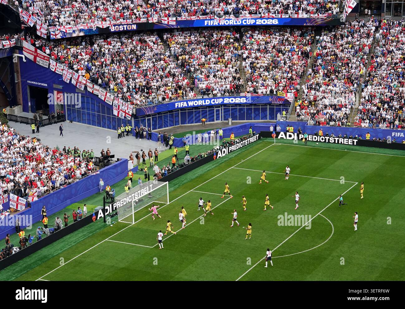 England's Nico O'Reilly hits the cross bar during the FIFA World Cup ...