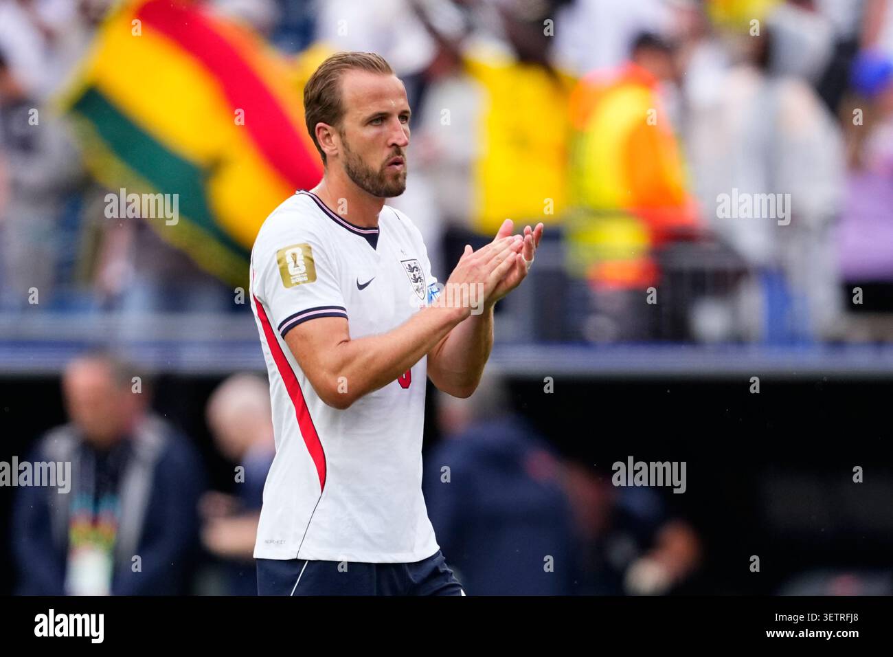 England's Harry Kane (9) reacts after a draw in the World Cup Group L ...