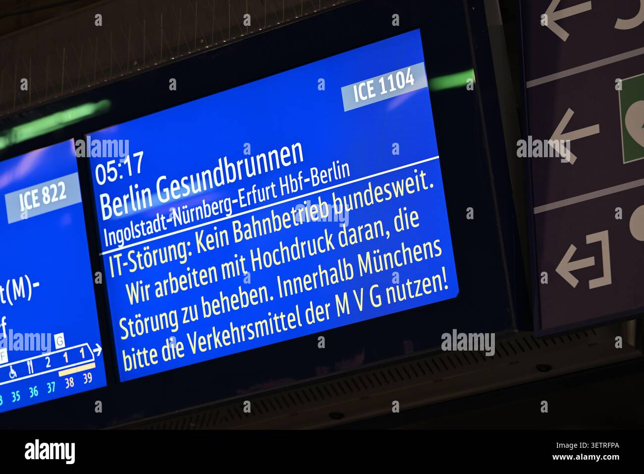 23 June 2026, Bavaria, Munich: An information sign at the Munich train ...