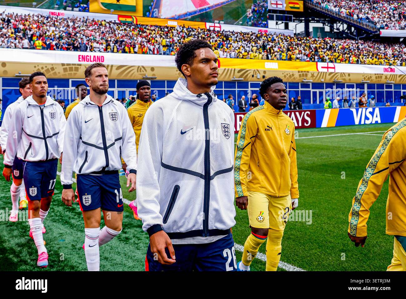 Jarell Quansah of England walk on the pitch and looks on during the ...
