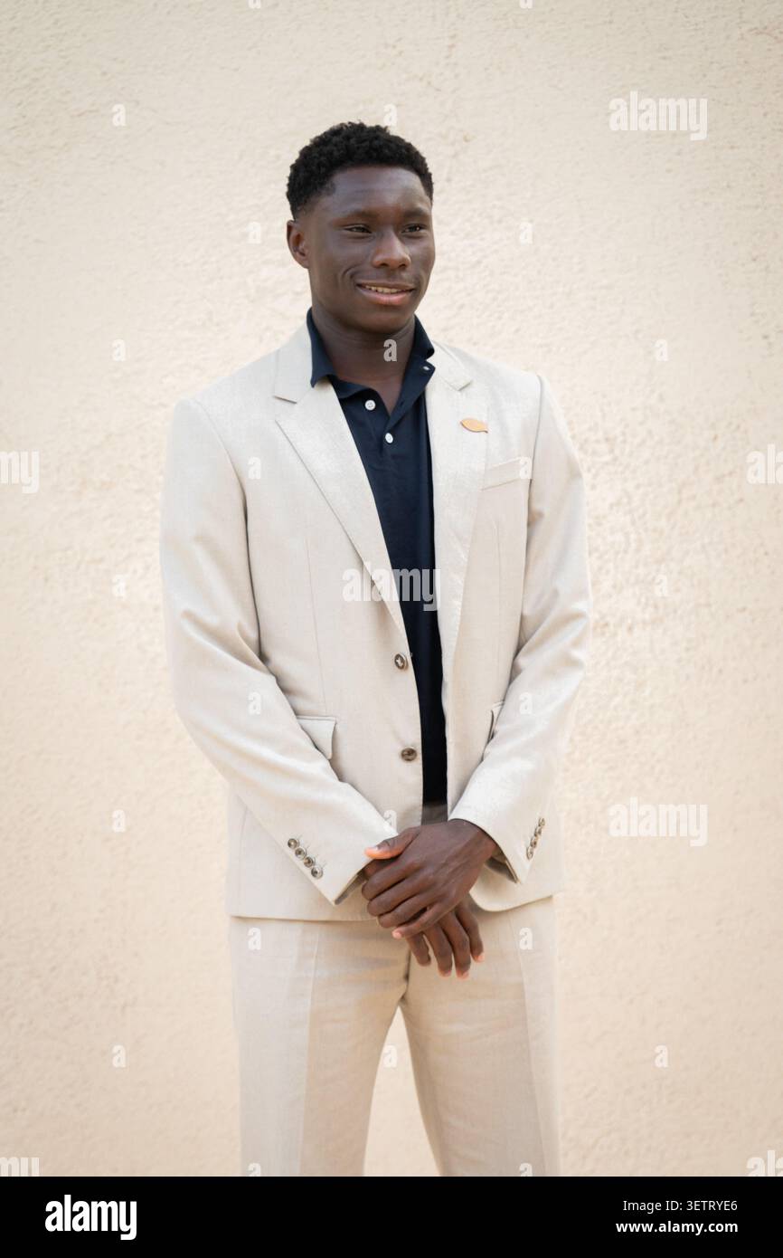 Moise Kouame attends the Louis Vuitton show during Paris Fashion Week ...