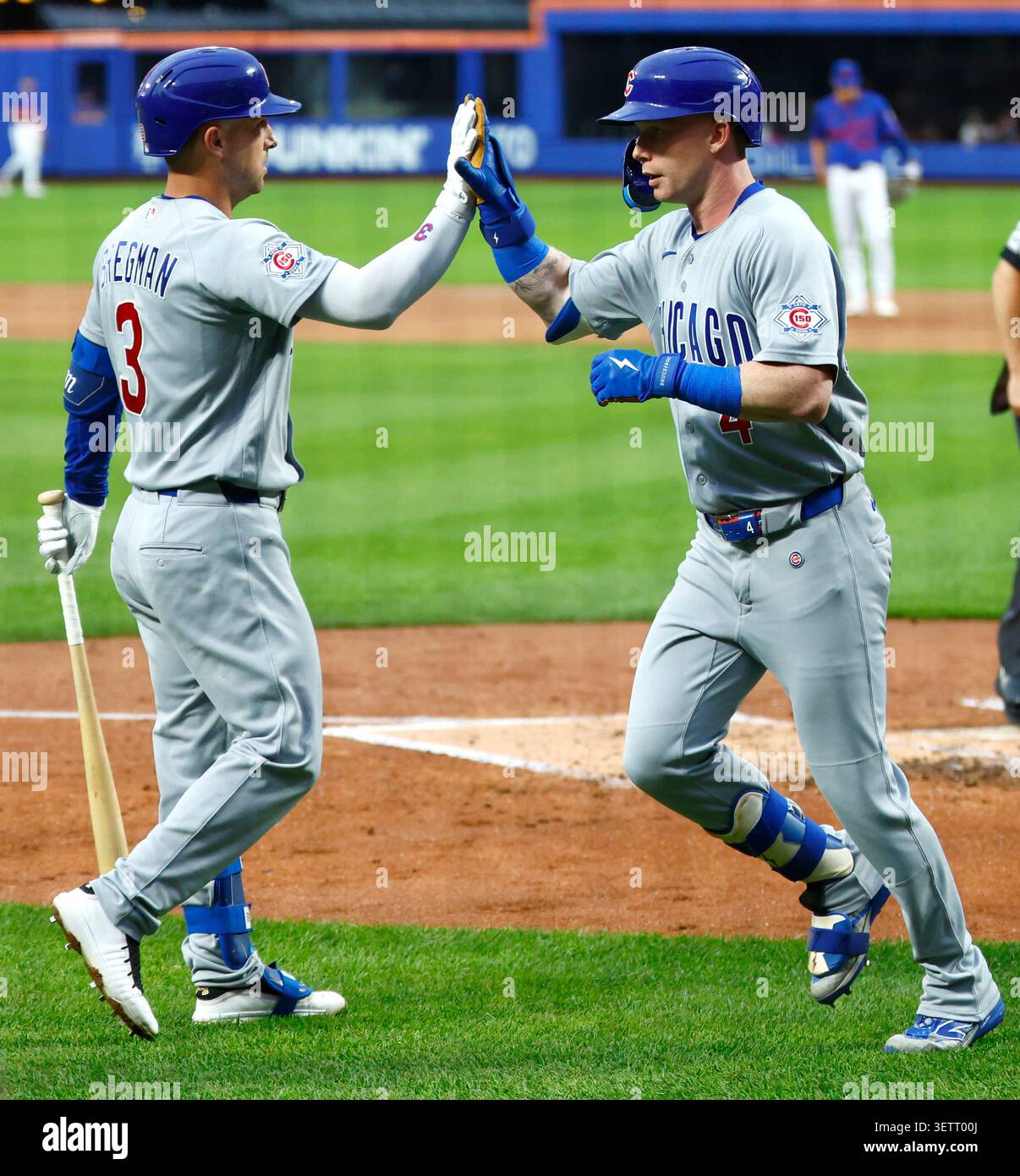 Chicago Cubs' Alex Bregman (3) greets Pete Crow-Armstrong after hitting ...