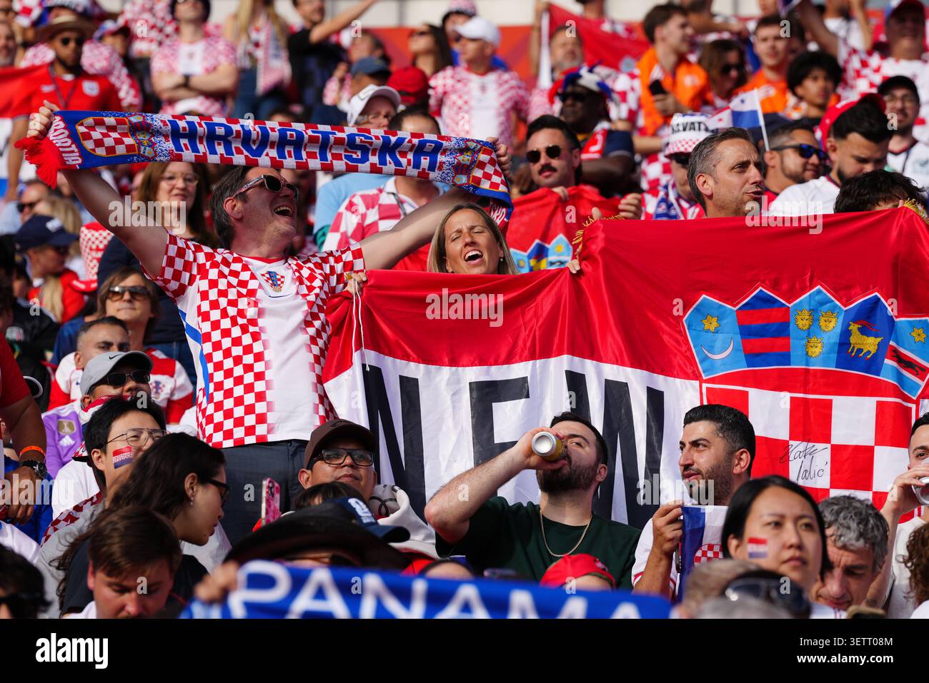 Croatia fans cheer as their team warms up before taking on Panama ...