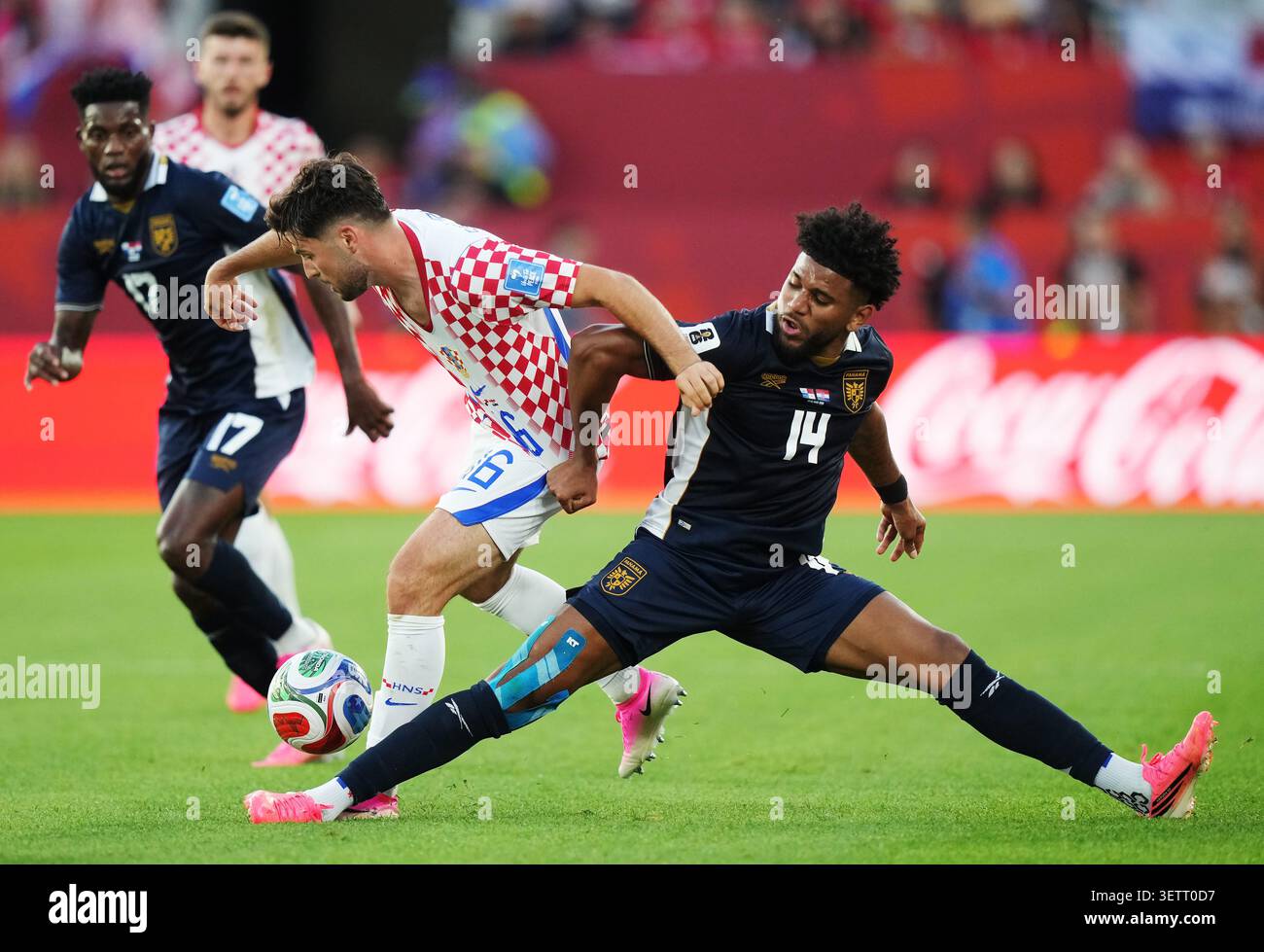 Croatia's Martin Baturina (16) battles for the ball with Panama's ...