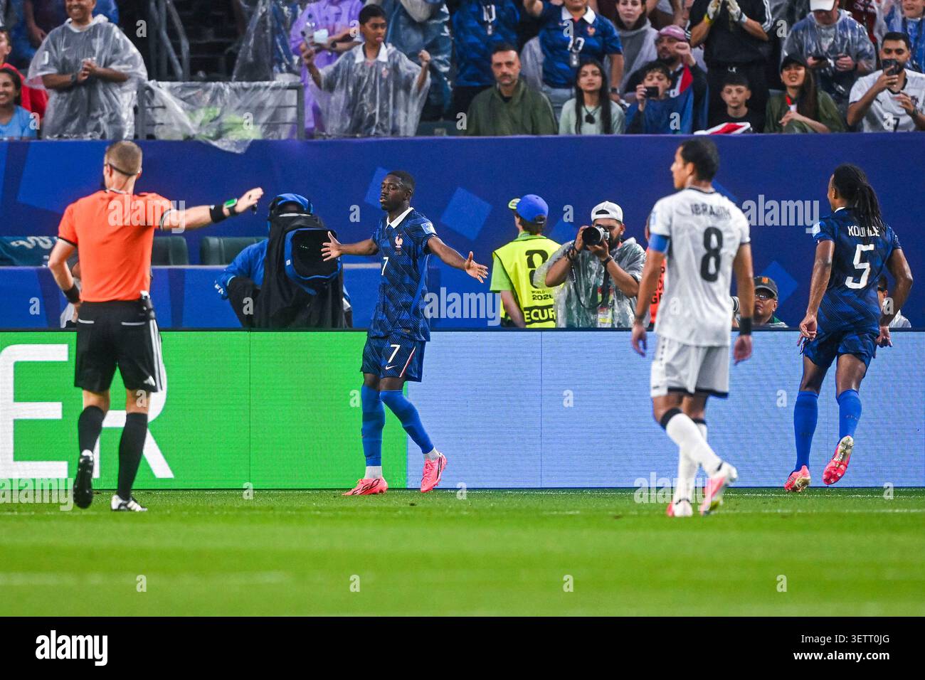 France's Ousmane DEMBELE celebrates his goal during the FIFA World Cup ...