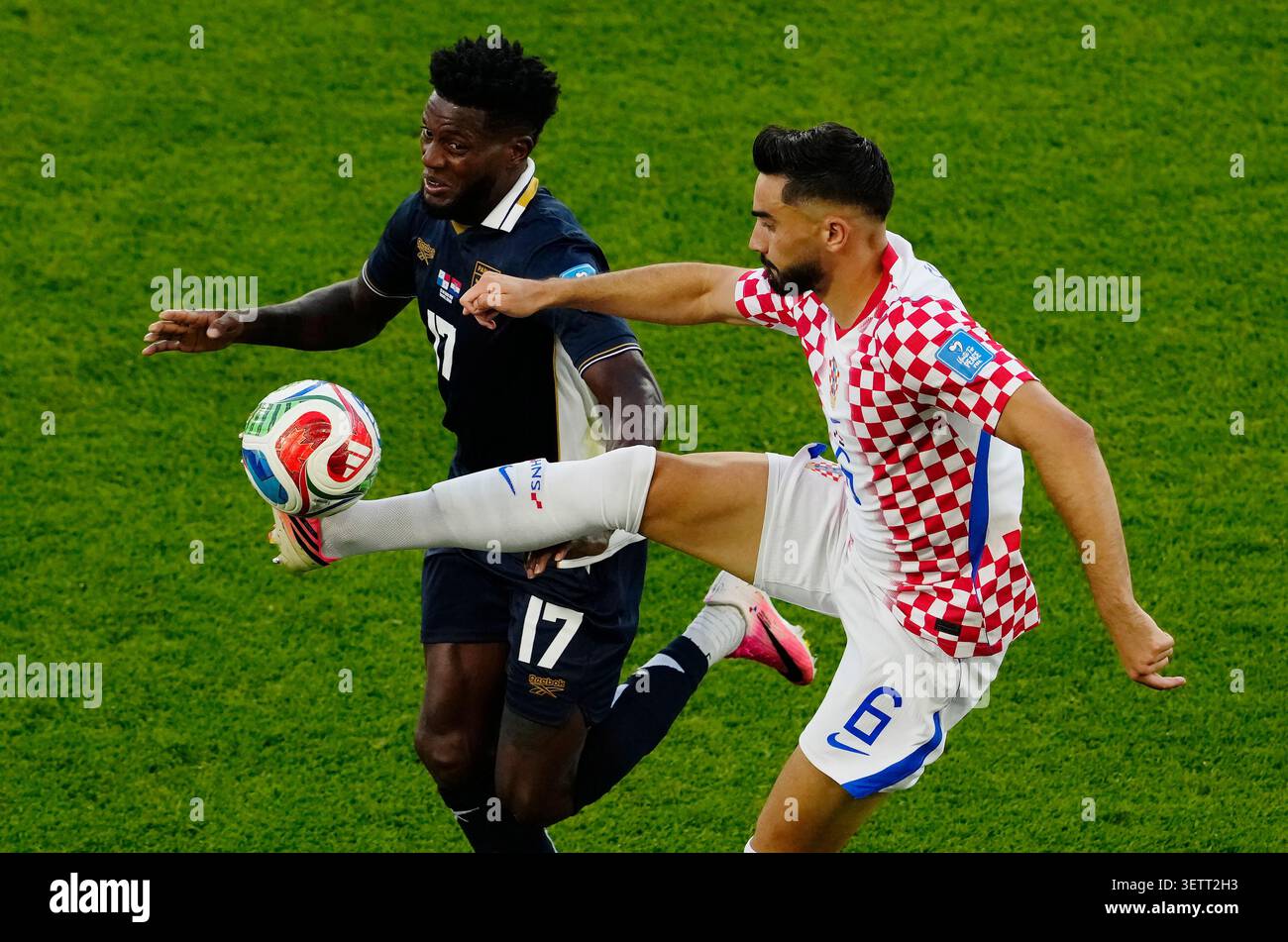 Panama's Jose Fajardo (17) and Croatia's Josip Sutalo (6) vie for the ...