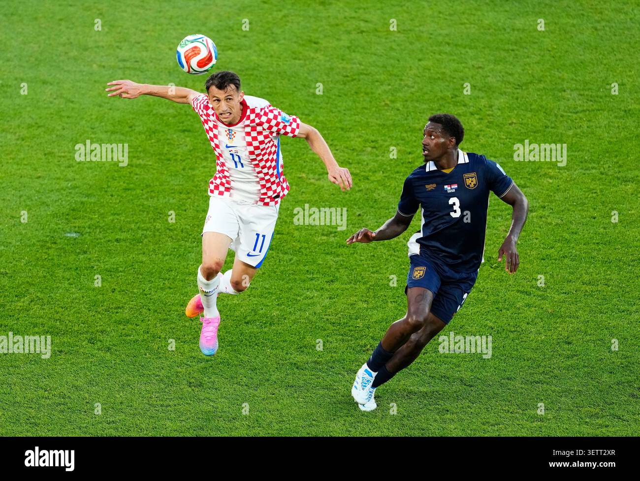 Croatia's Ante Budimir (11) heads the ball as Panama's Jose Cordoba (3 ...