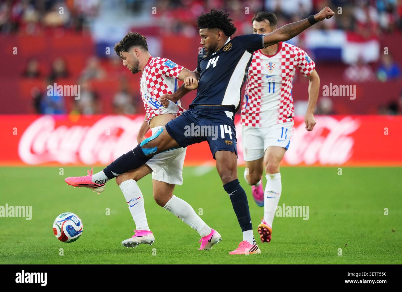 Croatia's Martin Baturina (16) battles for the ball with Panama's ...