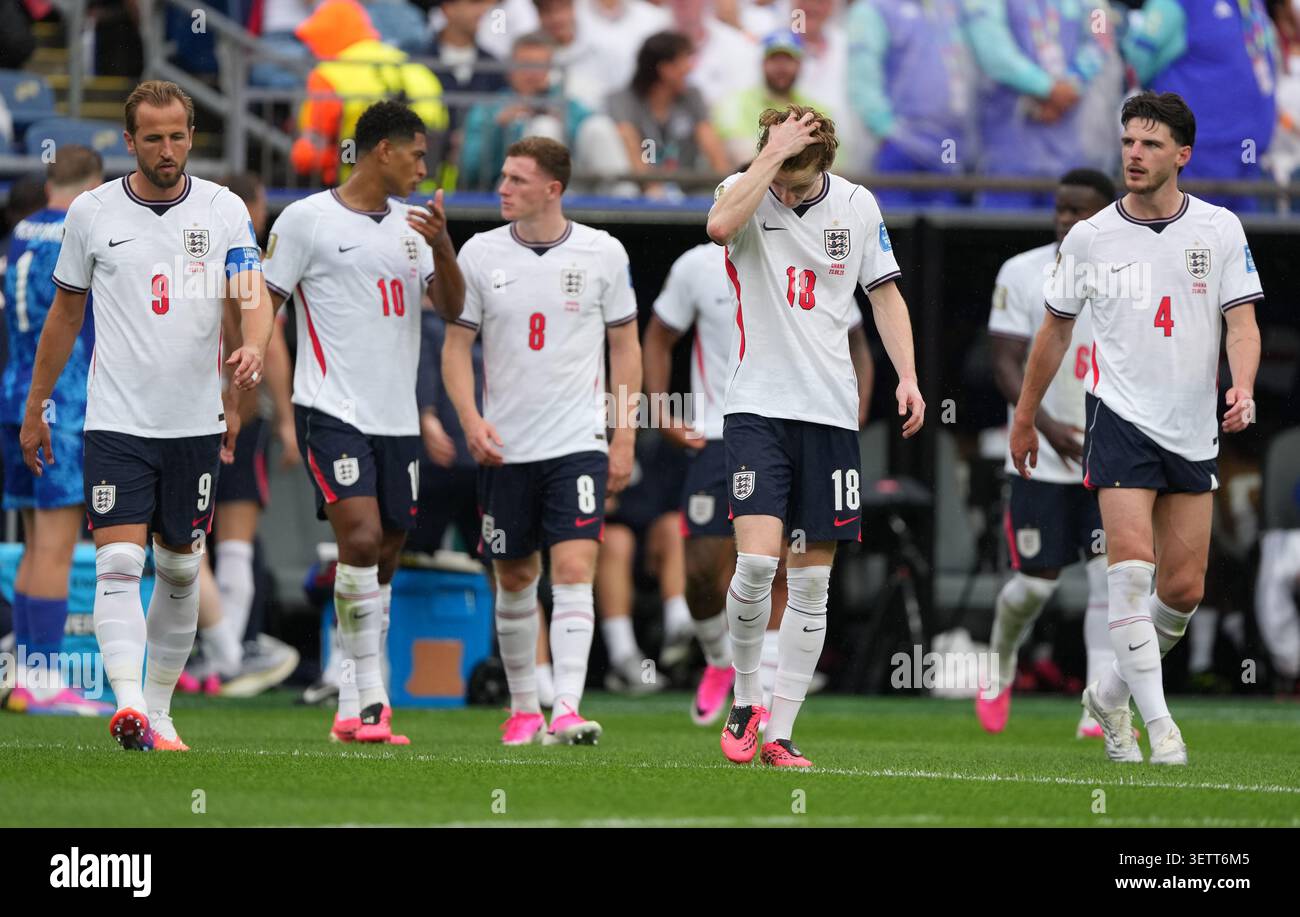 /England Players grouped together during the World Cup Group L soccer ...