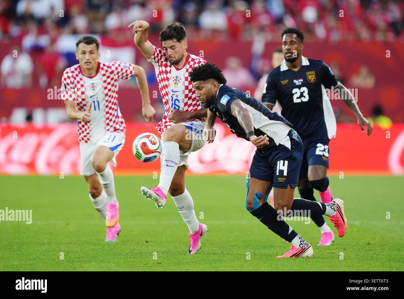 Croatia's Martin Baturina (16) battles for the ball with Panama's ...